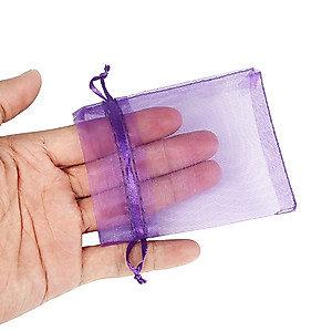YQL Organza Bags 3x4 Inch,100PCS Purple Mini Organza Drawstring Bags Organza Jewelry Pouches Wedding Party Valentine Gift Mesh Candy Bag