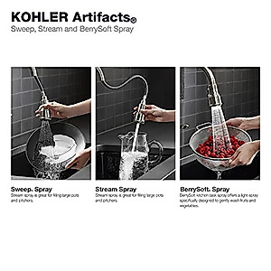 Kohler Artifacts® Single-Hole Kitchen Sink Faucet with 17-5/8" Pull-Down spout and Turned Lever Handle, DockNetik Secure Docking System, and 3-Function sprayhead,