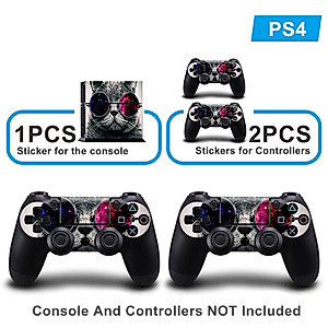 FOTTCZ Whole Body Vinyl Skin Sticker Decal Cover for PS4 Console and 2PCS Controllers Skins Cool Cat