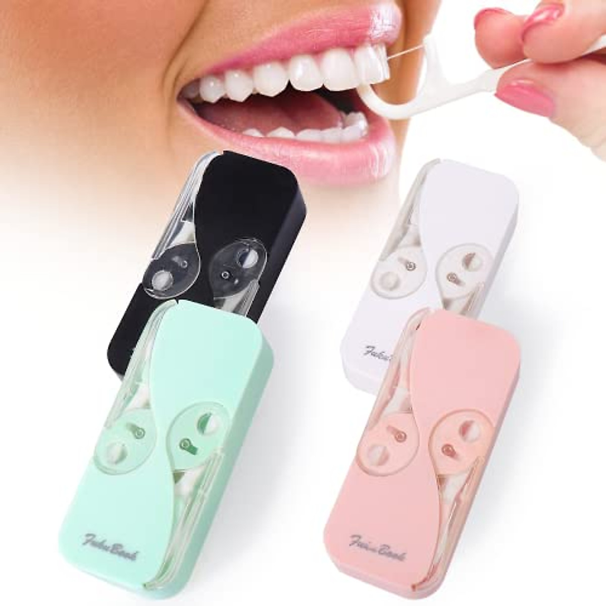 XANGNIER Portable Floss Dispenser,4 Pack Dental Floss Picks Dispenser,Dental Floss Portable Case,Automatic Floss Organizer for Women Men Teeth Cleaning