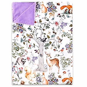 CARUILI Baby Blanket, Purple Fleece Baby Blankets for Boys Girls, Warm Soft Portable Toddler Minky Blanket with Woodland Animal Print, for Newborn Crib, Stroller, 30 x 40 Inch