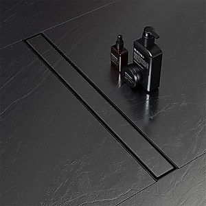 24 Inch Linear Shower Drain, CIFOX Black Rectangular Floor Drain with 2-in-1 Tile Insert Grate Removable Cover, Professional Brushed 304 Stainless Steel CUPC Certified