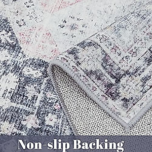 RUGSREAL Area Rug 2'x3' Machine Washable Rugs Grey Boho Rug Persian Distressed Entryway Rug Doormat Non Slip for Living Room, Bedroom, Bathroom, Kitchen, Floor Decoration Carpet Mat