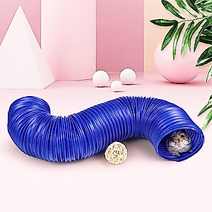 Small Animal Tunnel,1 Collapsible Plastic Guinea Pigs Tube Tunnel&5 Grass Cake&1 Grass Balls&2 Grinding Stones,Fun Toys for Hiding Training Ferrets,Gerbils,Hamsters,Dwarf Rabbits (Small, Blue)