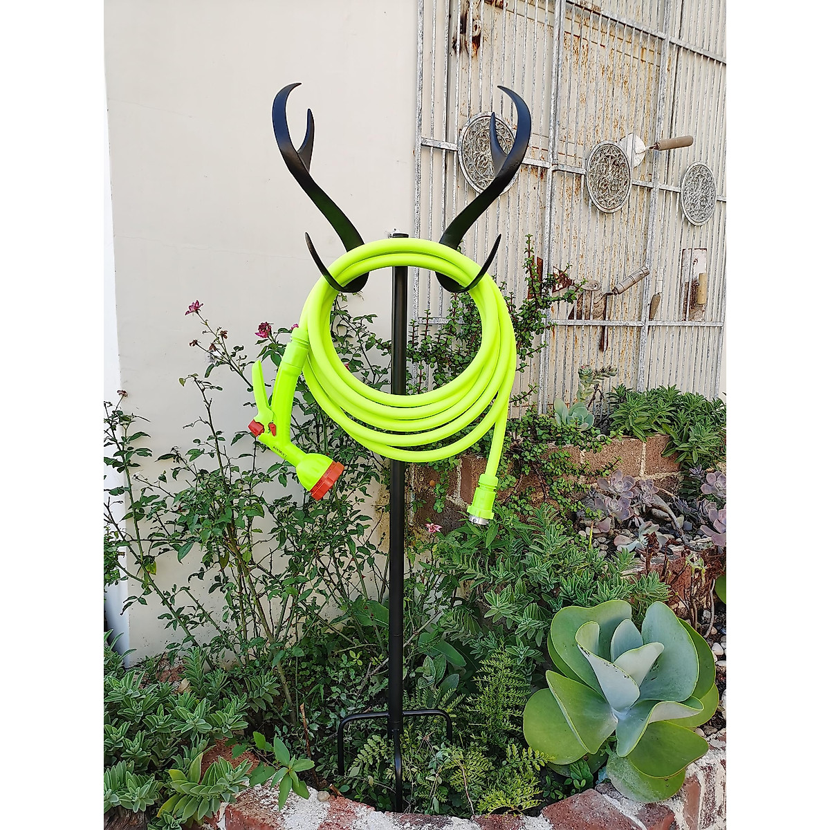 BSTWISH Iron Antler Hose holder - Decorative Hose Butler Hose Reel - Antler Hose Stand Hanger, Heavy Duty Reindeer Water Hose Rack