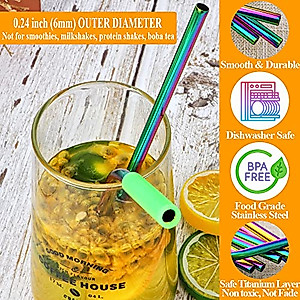 Lazycorner 16 Metal Straw Reusable Straws 8.5" 10.5" 6mm Stainless Steel Straws for Tumblers 20oz-32oz, Rainbow Drinking Straws with Silicone Tips, 4 Straw Cleaner Brush, 1 Travel Case