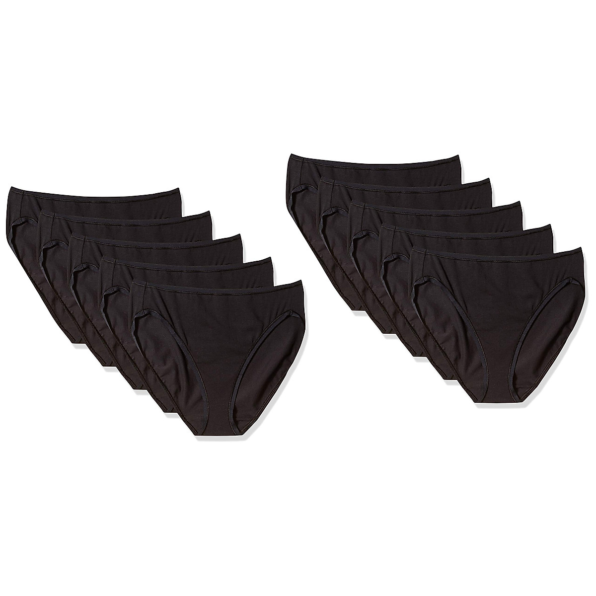 Amazon Essentials Women's Cotton High Leg Brief Underwear (Available in Plus Size), Pack of 10, Black, Large