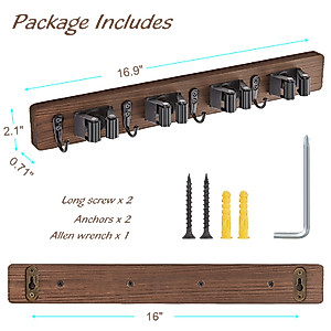 OUTNILI 2 Pack Mop Broom Holder Wall Mount - Rustic Wood Broom Mop Hanger - Wall Mounted Garden Tool Rack Organizer for Closet Garage Laundry Room Farmhouse Kitchen Decor with 4 Slots & 4 Hooks