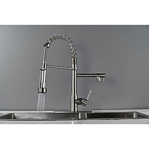 ALPHYSE Kitchen Faucet with Pull Down Sprayer, Single Handle High Arc Spring Kitchen Sink Faucet, Grifo para Fregaderos De Cocina with Deck Plate, Brushed Nickel
