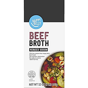 Amazon Brand - Happy Belly Reduced Sodium Beef Broth, 32 fl oz (Pack of 1)