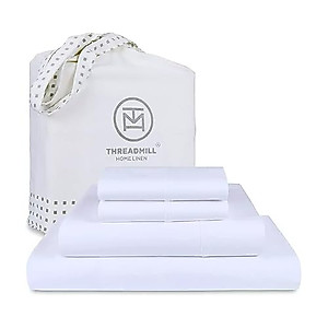 Threadmill 100% Supima Cotton Sheets King Size - 1200 Thread Count, 4Pc King Size Sheets Set, Smooth Sateen Weave King Sheets, Ultra Luxury Bed Sheets, 17" Deep Pocket King Sheet Set - White Sheets