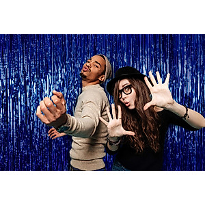 Royal Blue Foil Fringe Curtain 3 Ft x 8 Ft Pack of 2 Bridal and Baby Shower Mermaid Shark Sweet 16 Birthday Bachelorette Engagement Halloween Party Backdrop Decorations