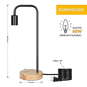 HAITRAL Industrial Desk Lamp, Vintage Edison Bulb Table Lamp for Dorm, Office, Bedroom, Living Room - Black (Without Bulb)