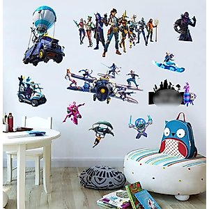 Battle Royale Video Game Themed Bedroom Wall Stickers 10Pcs/Sheet for Teen Boys Room Decoration,Where We Droppin Boys Bedroom Wall Decals,Wall Decor for Kids,Waterproof Game Stickers for Laptop