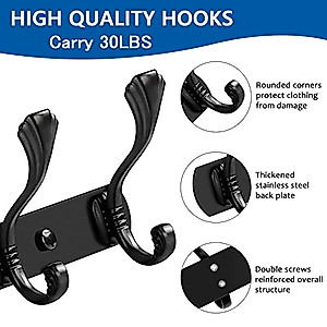 MOKANI Coat Rack Wall Mounted 2 Pack, Stainless Steel Wall Coat Hooks, Heavy Duty Metal Hook Rack Rail for Hanging Clothes Towel Coat Hat Key Robes Entryway Bathroom Kitchen (5 Hooks,Black)