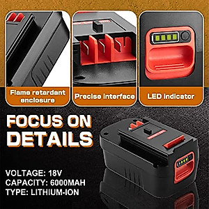 Powilling 2Pack 6.5Ah Lithium Battery Replacement for Black and Decker 18V Battery Firestorm 18v Battery HPB18 HPB18-OPE 244760-00 A1718 FS18FL FSB18 Firestorm 18V Battery(Charger Included)