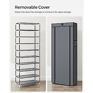 SONGMICS Shoe Rack, 9 Tier Shoe Organizer with Nonwoven Fabric Cover, Shoe Storage Shelf for 27-35 Pairs of Shoes, Entryway, Suitable for Sneakers, High Heels, Flats, and Boots, Grey URXJ10G