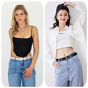 UnFader Pack 3 Women Belts for Jeans Pants, Fashion Gold Buckle Leather Belts