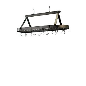 Old Dutch Oval Hanging Pot Rack with Grid & 24 Hooks, Oiled Bronze, 48 x 19 x 15.5