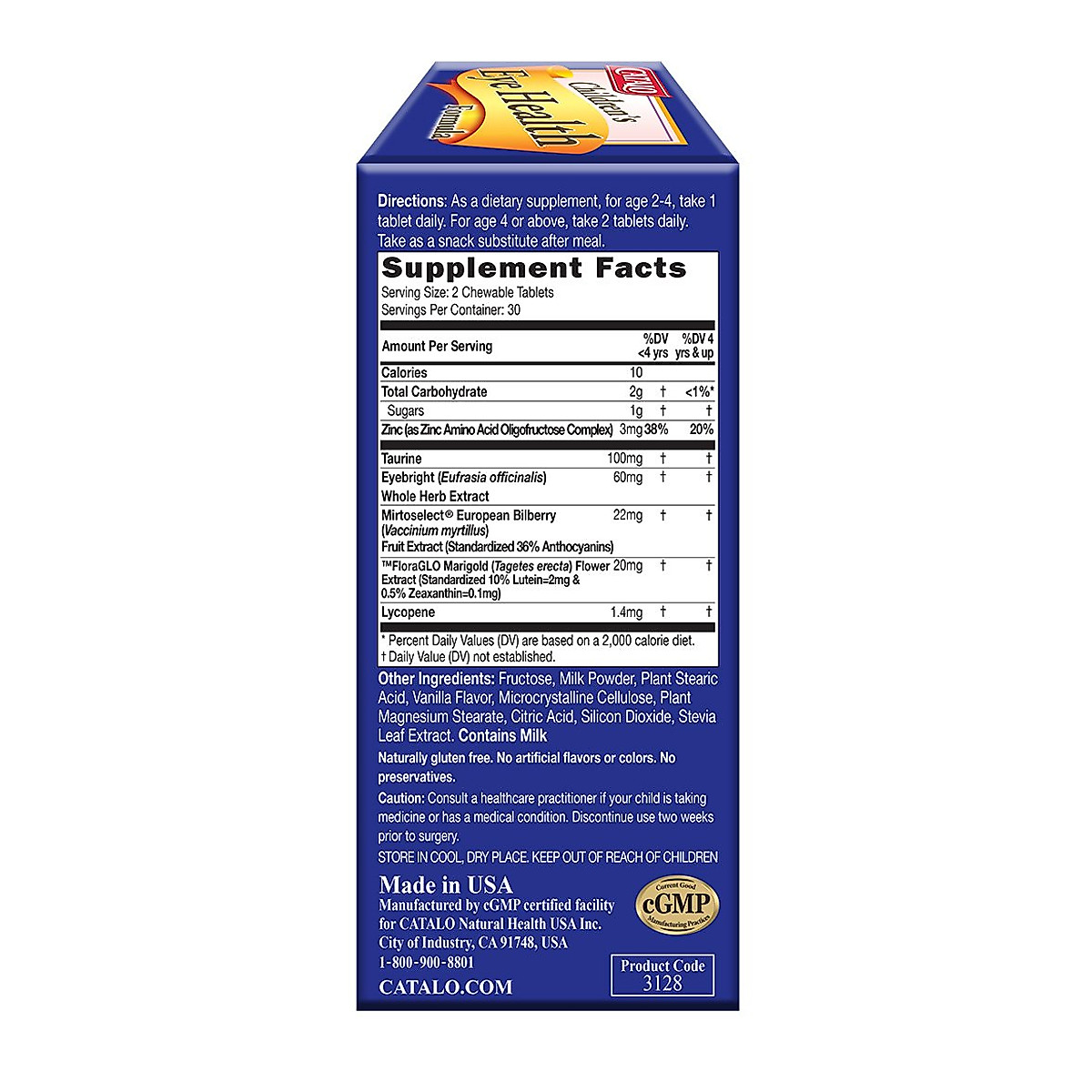 CATALO Children's Eye Health Formula - Vision Support with European Bilberry Extracts, Eyebright Extracts, Lycopene, Lutein & Zeaxanthin, Taurine, Zinc, 60 Blueberry Flavor Chewable Tablets