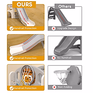 XJD 8 in 1 Toddler Slide Set, Kids Slide for Toddlers Age 1+, Toddler Climber Slide PlaySet with Basketball Hoop and Ball,Outdoor Indoor Playground for Toddlers 1-3 (Beige Grey, 8 in 1)