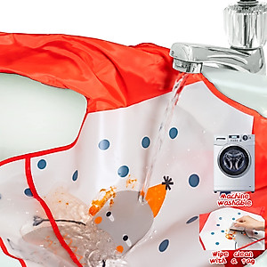 R HORSE 5Pcs Long Sleeved Bib for Babies Toddlers Waterproof Sleeved Bib with Great Capacity Pocket Cartoon Baby Bib Infants Feeding Bibs with Elephant Bear Fox Pattern for Baby Shower Age 6-36 months