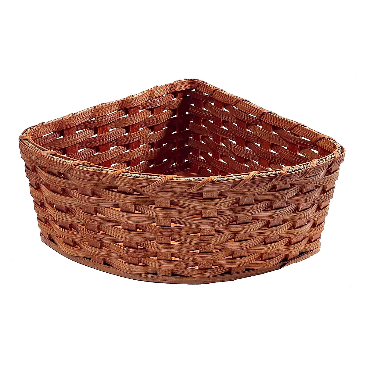 Amish Corner Storage Handmade Solid Oak Woven Wicker Basket (Large)