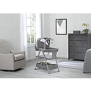 Simmons Kids City Sleeper Bedside Bassinet Portable Crib - Activity Mobile Arm with Nightlight, Vibrations, Twinkle Lights and Rotating Stars, Grey Tweed