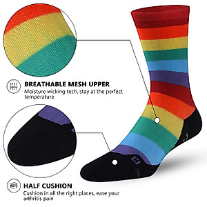 HUSO Rainbow Cycling & Hiking Funky Socks for Men Women, Cool Stripe Biking Art Design Moisture Wicking Crew Socks 4 Pairs (Multicolored, L/XL)