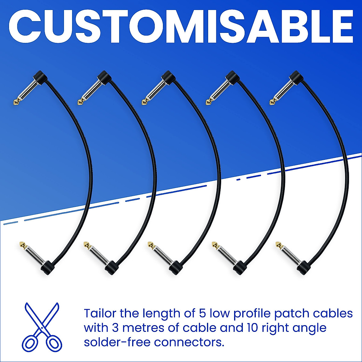 Crosby Solderless Pedalboard Cable Kit - No Cable Stripping Required, 10 Feet of Cable & 10 Gold Tip Connectors with Magnetic Screws & Screwdriver Make 5 DIY Custom Patch Cables