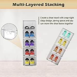 Harmon Wandyer XX-Large Shoe Boxes Clear Plastic Shoe Storage Organizer, Fit Size 12, Stackable Sneaker Display Case Shoe Container Bins, White, 12 Pack