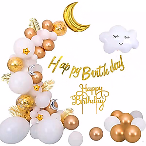 Birthday Decorations Boys Girls, Party Balloons Decoration Pastel Sky Theme with Happy Birthday Banner, Sun Moon Clouds Foil Balloon, Star Balloon for First 2nd Arch Garland Kit Birthday Party balloon