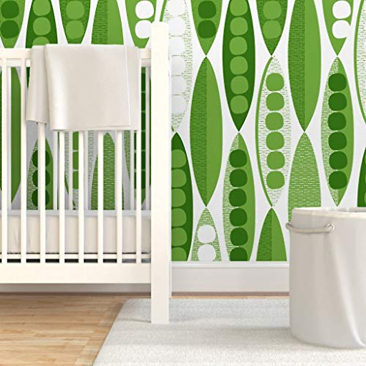 Spoonflower Peel & Stick Wallpaper 9ft x 2ft - Pod Mod Modern Green Mid Century Vegetable Custom Removable Wallpaper