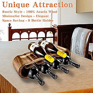 GEGADO Wine Racks Countertop Bottle Holder - 2 Tier 8 Bottle Acacia Wood Wine Storage Racks Small Wine Rack Organizer Rustic Wine Rack Wooden Wine Bottle Holder Stand for Tabletop Cabinet Bar Pantry