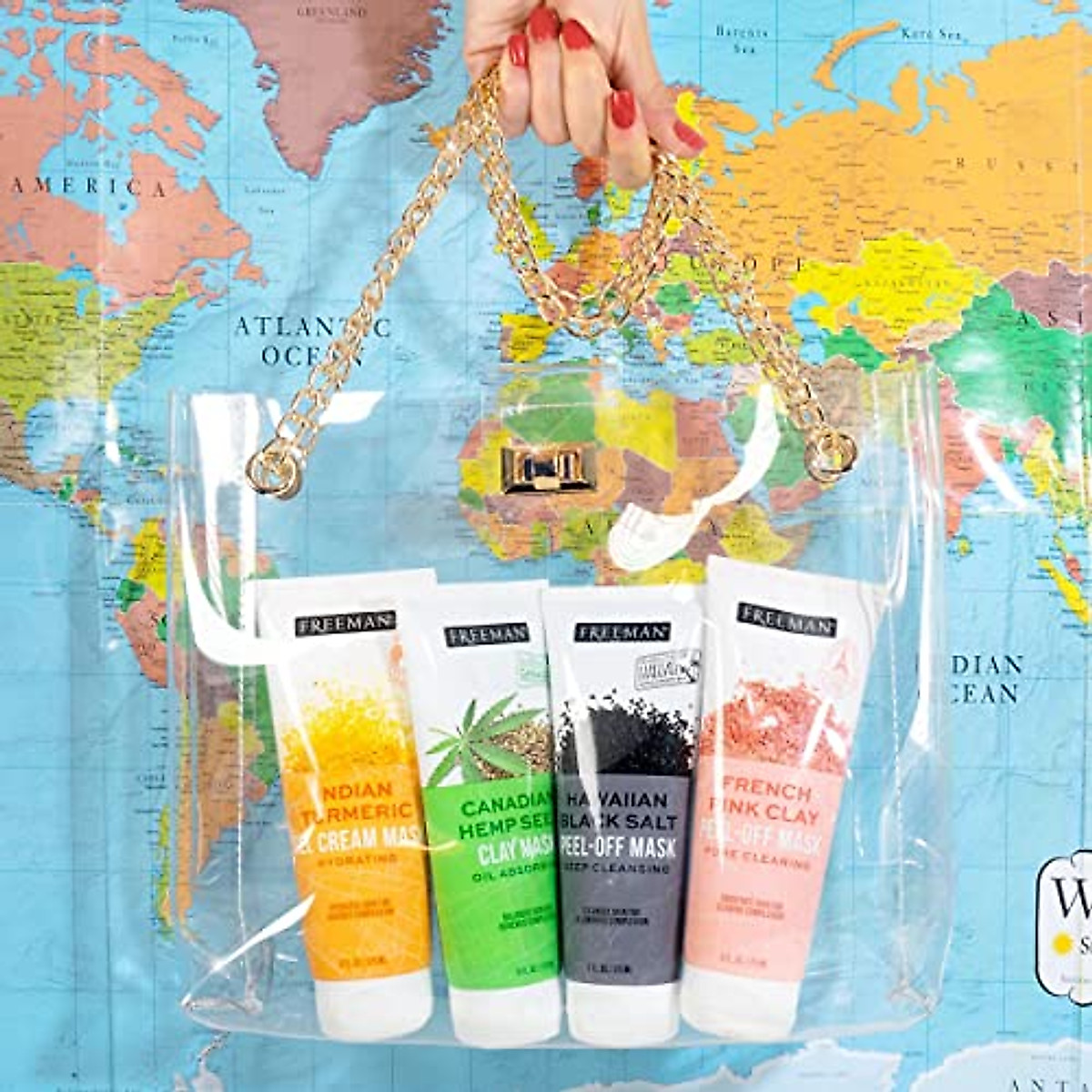 Freeman 4 Count Exotic Blends Face Mask Variety Set, Includes Clay, Peel-Off, Gel, & Cream Facial Masks, Skincare for Women, Face Mask Essentials Kit, Hydrating, Soothing, & Purifying