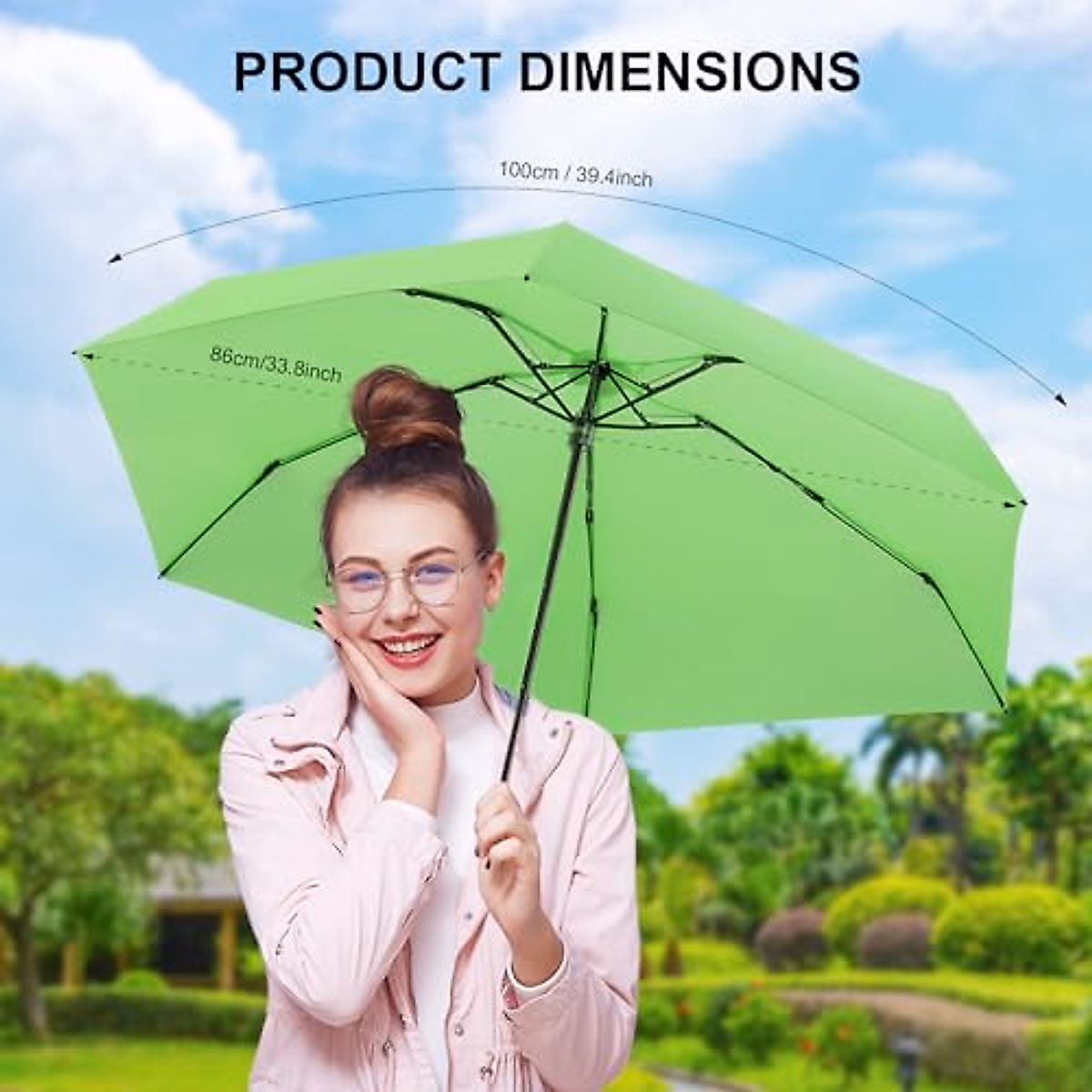 LEAGERA Compact Travel Umbrella with Case - Mini Umbrella for Purse, Small Lightweight &Tiny Umbrellas Design Perfect for Parasol Outdoor Sun&Rain,Bright Green