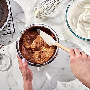 Tovolo White Flex-Core Wood Handled Silicone Spatula, Non-Stick, Heat-Resistant, BPA-Free, Dishwasher-Safe With Removable Angled Head