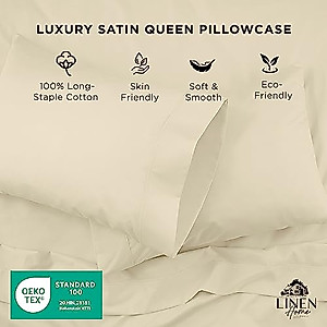 Linen Home 500 Thread Count Queen Pillowcase Set | 100% Long-Staple Cotton Pillow Cases | Luxury Satin Queen Pillowcases | Soft & Smooth Set of 2 Pillowcases | 4 Inch Z Hem | Ivory