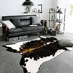 HOMORE Cowhide Rug, Cute Cow Print Rug for Living Room Faux Cow Hide Animal Print Carpet for Bedroom Office Table, 4.6 x 5.2 Feet, Gray-Brown