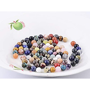 Natural Stone Beads 100pcs Round Genuine Real Stone Beading Loose Gemstones Hole Size 1mm DIY Smooth Bead for Bracelet Necklace Earrings Jewelry Making (Natural Stone Beads Multicolor, 8mm)