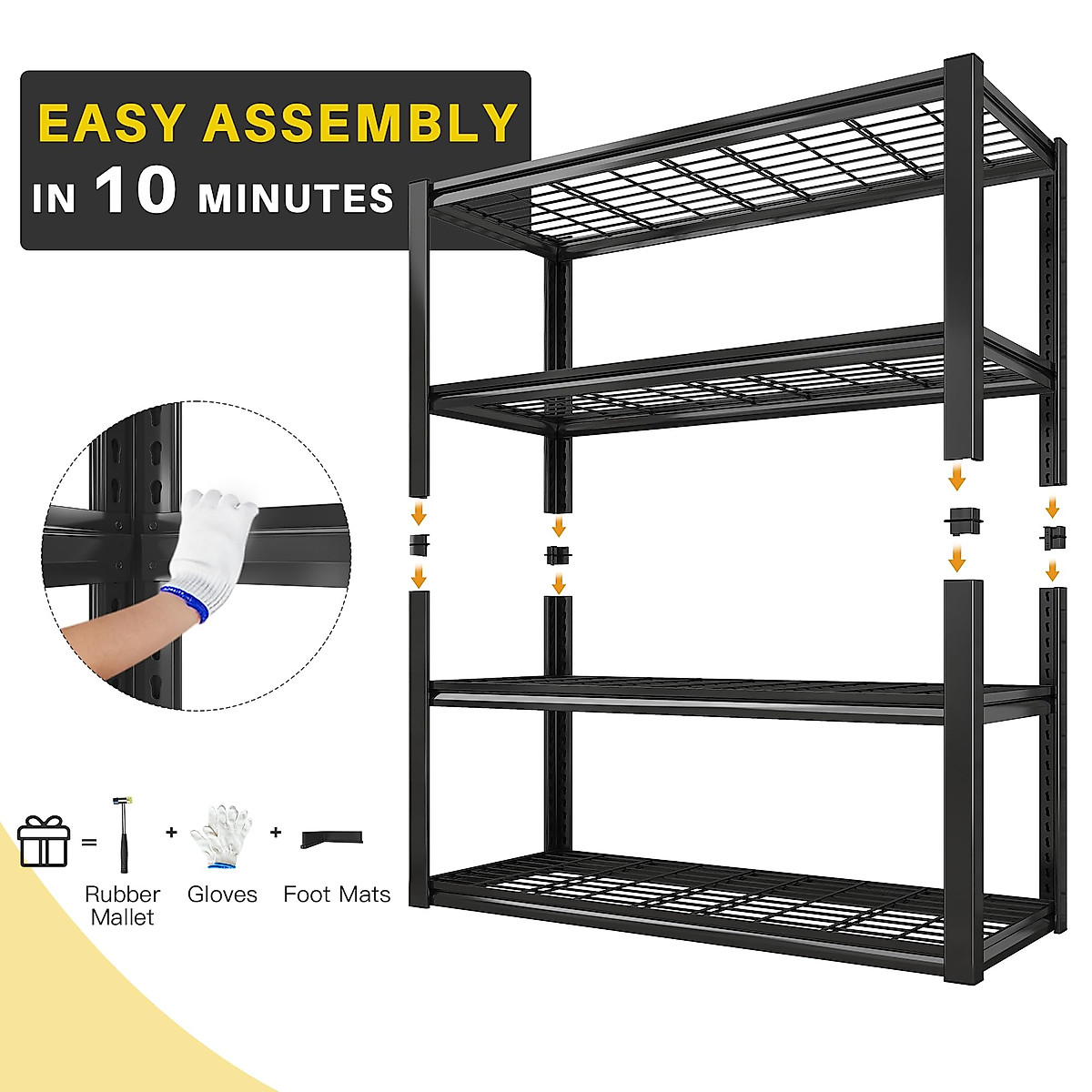 REIBII 40" W Garage Shelving 2240 LBS Storage Shelves Heavy Duty Shelving 4-Tier Adjustable Metal Shelves for Garage Shelves Rack Industrial Utility Shelf for Basement Warehouse,40" W X19.5 D X59.5 H