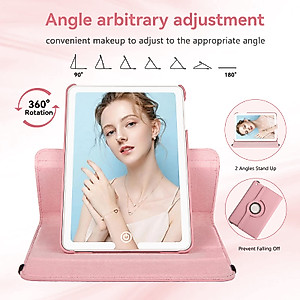 Travel Makeup Vanity Mirror with 72 LEDs ||Drop Protection|| 360° Rotation Lighted Folding Cosmetic Beauty Mirror, Touch Control 3 Colors Light Modes, USB Rechargable, Ultra Thin Tabletop Mirror