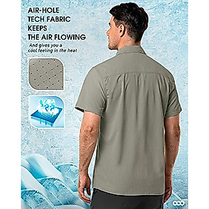 33,000ft Men's UPF 50+ UV Short Sleeve Hiking Fishing Shirt Quick Dry Cooling PFG Sun Protection Shirt for Travel Safari Gray Green