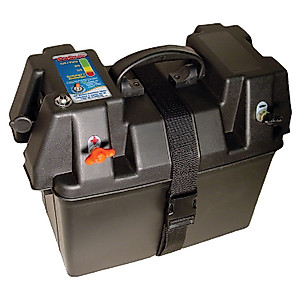 SeaSense Deluxe Power Station Battery Box - Battery Tester for Boats, Kayaks, Canoes, Pontoons & Fishing Vessels - Includes 12 Volt Accessory Socket, Fits Group 24 or 27 Size Batteries (Not Included), Small, Black