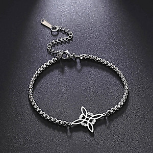 kkjoy Witches Knot Bracelet Stainless Steel Pagan Wiccan Symbol Magic Knot 4-Pointed Celtic Knot Witchcraft Bracelet for Women