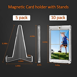 Taie Hyung 10 Count Magnetic Card Holder Case 35pt, One Touch Baseball Card Holders with 5 Stands, Clear Acrylic Card Protector Hard Plastic for Trading Cards Sport Cards Top Loaders