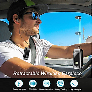 Retractable Wireless Headset Headphone Stereo Earphone V5.0 Noise Cancelling Mic Clip on Earpiece Comfortable HandsFree Headset 20Hrs Talking Time Sports Business Trucker Driver Earbud