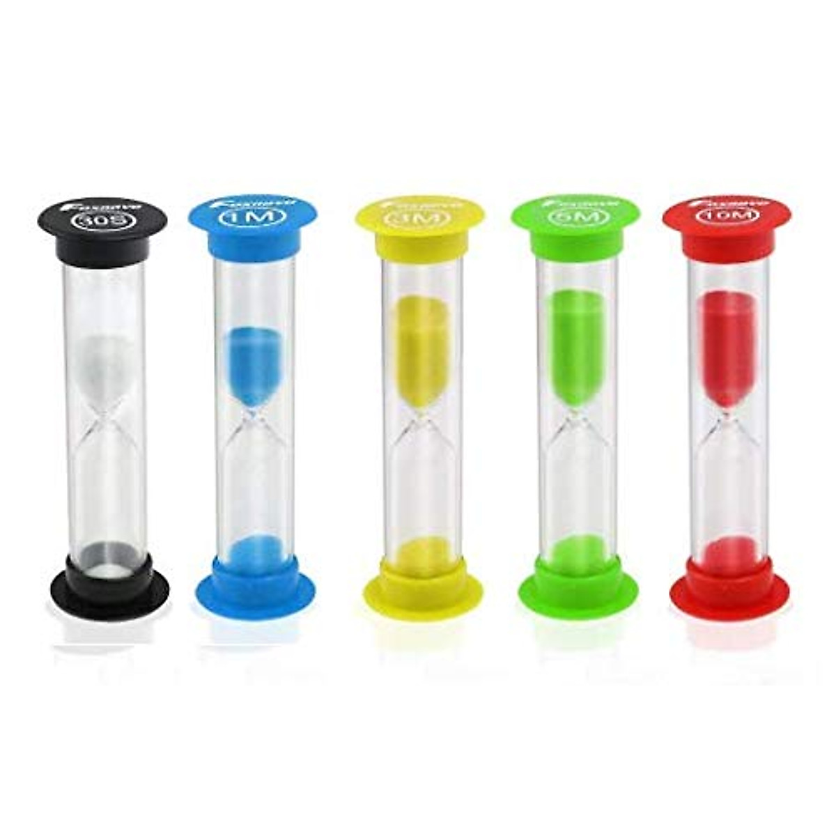 WOIWO 5 Pcs Sand Timer,Colorful Plastic Sandglass Hourglass Sand Clock Timer 30sec / 1min / 3mins / 5mins / 10mins