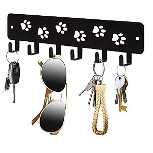 Key Hooks Key Holder Decorative Dog Leash Holder for Wall, 6 Hooks 9.75×2.73 inch for Wall Decorative Animal Storage Rack Adhesive, Black Hooks for Entrance Living Room Kitchen-Gifts for Dog Lovers