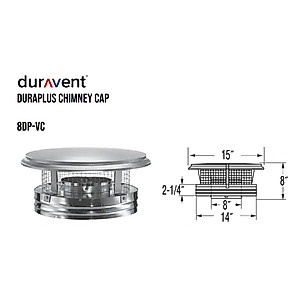 DuraVent DuraPlus 8 Inch Stainless Steel Round Chimney Cap with Triple Wall Design, Spark Arrestor Screen and Removable Screws, Silver